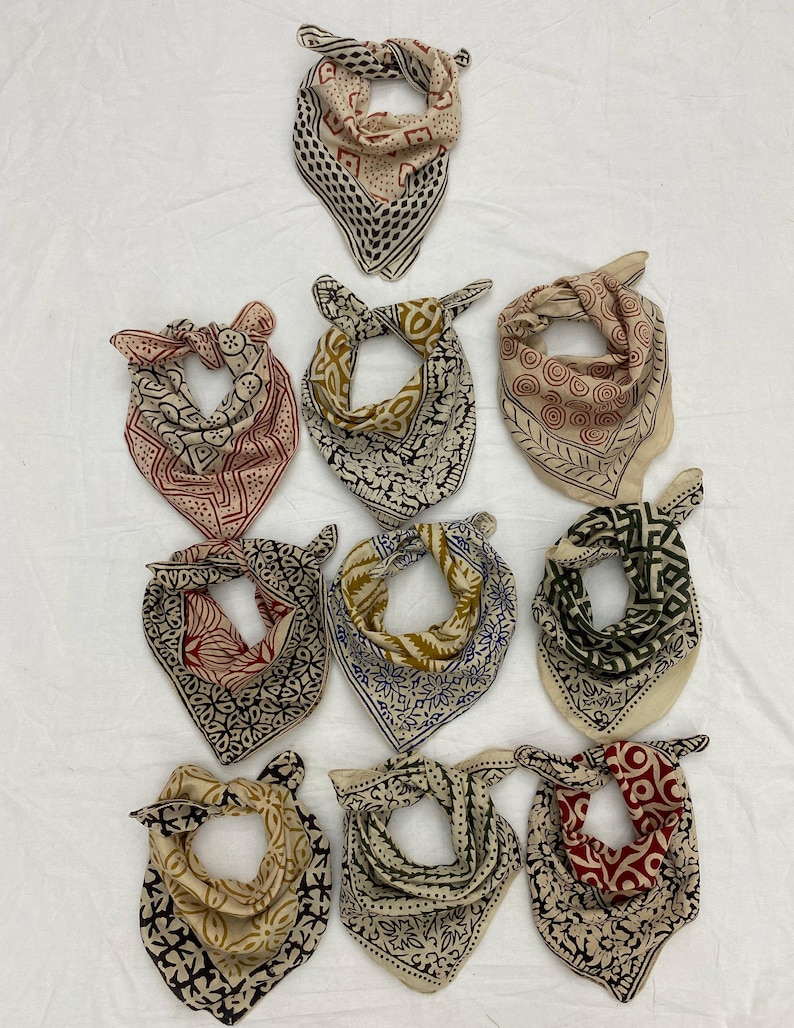 Set of 10 Organic Cotton Bandanas: Paisley Hand Block Print Scarves ...