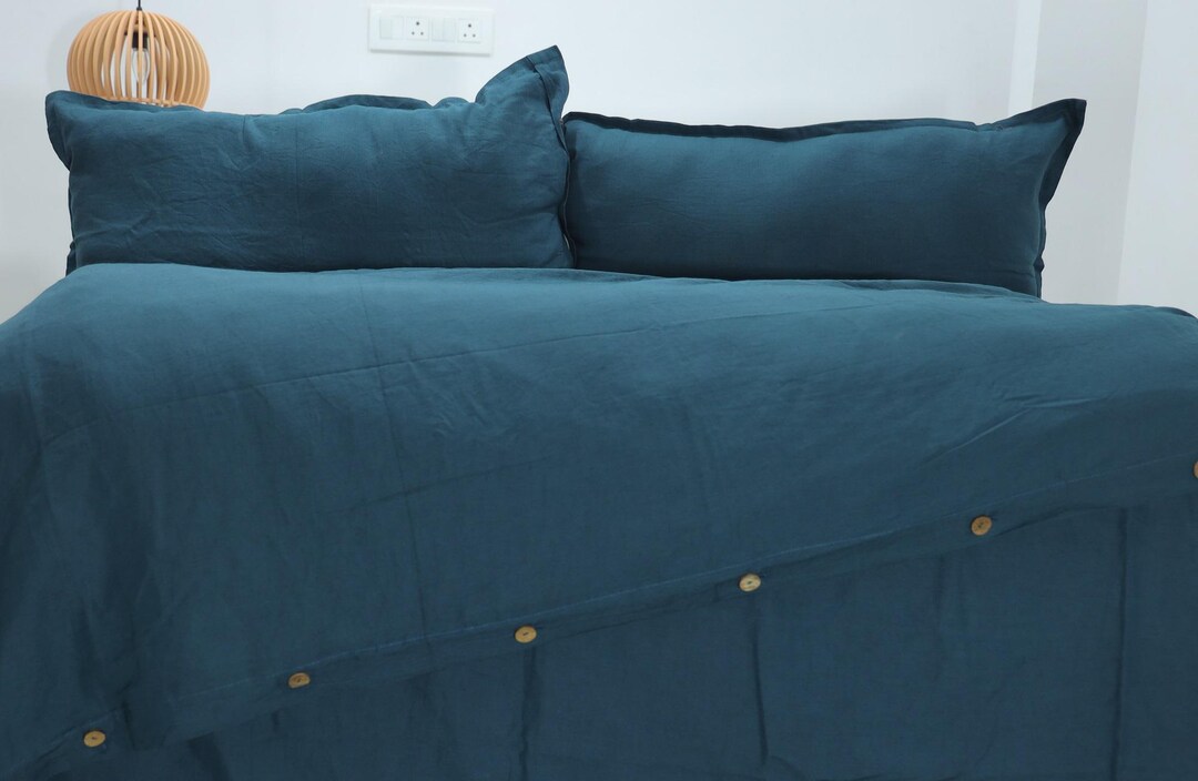 Sea Blue Linen Duvet Cover Set: Softened Boho Bedding - Etsy
