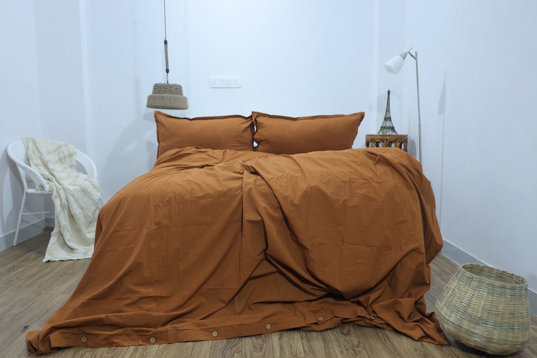 Terracotta Rust Linen Duvet Cover Rust Washed Cotton Duvet - Etsy