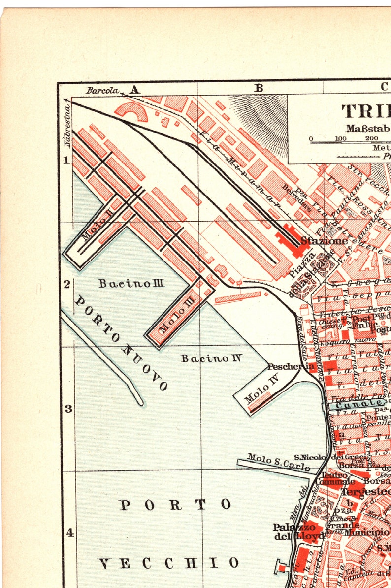 Original 1897 Antique Colour Lithography Print of a Map Cities of ...