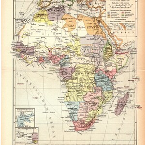 Original 1893 Antique Colour Lithography Print African River Mountain ...