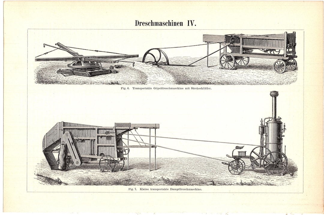 Original 1898 Antique Colour Lithography Print Farming Machinery Manual ...