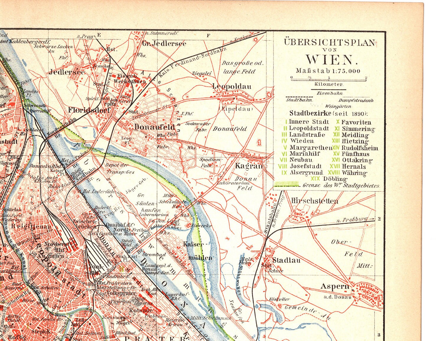 Original 1897 Antique Colour Lithography Print Historic Map Vienna ...