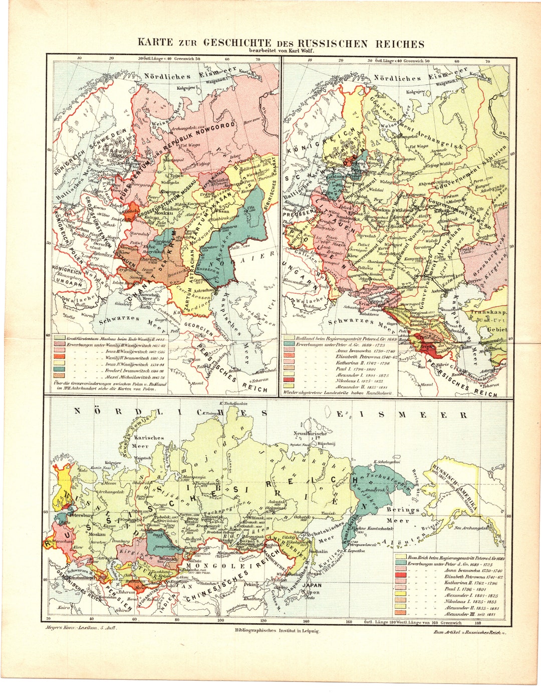Original 1897 Antique Colour Lithography Print Historic Map Maps ...