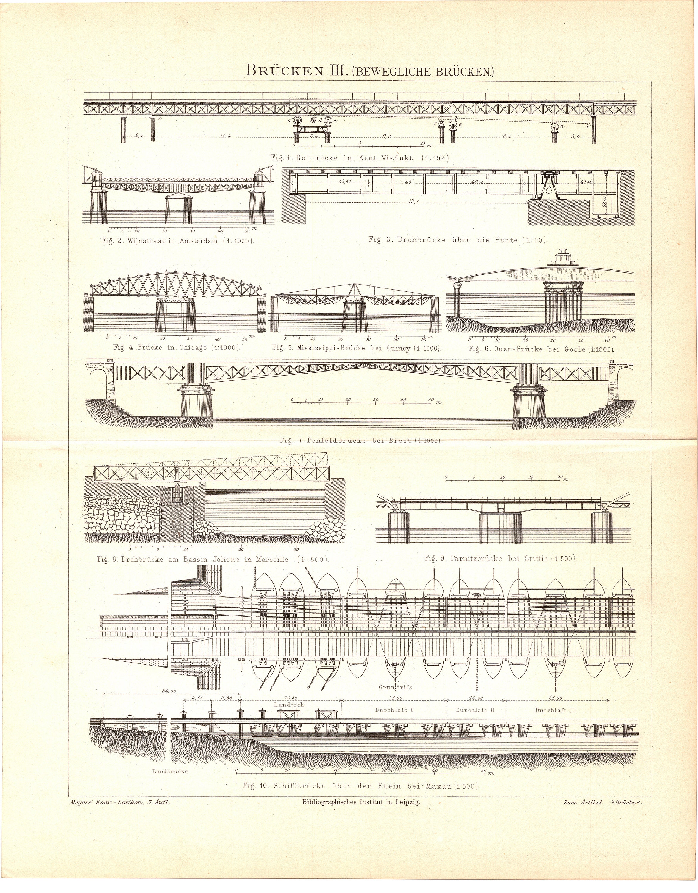Original 1893 Antique Lithography Print Iron Bridges Engineering ...