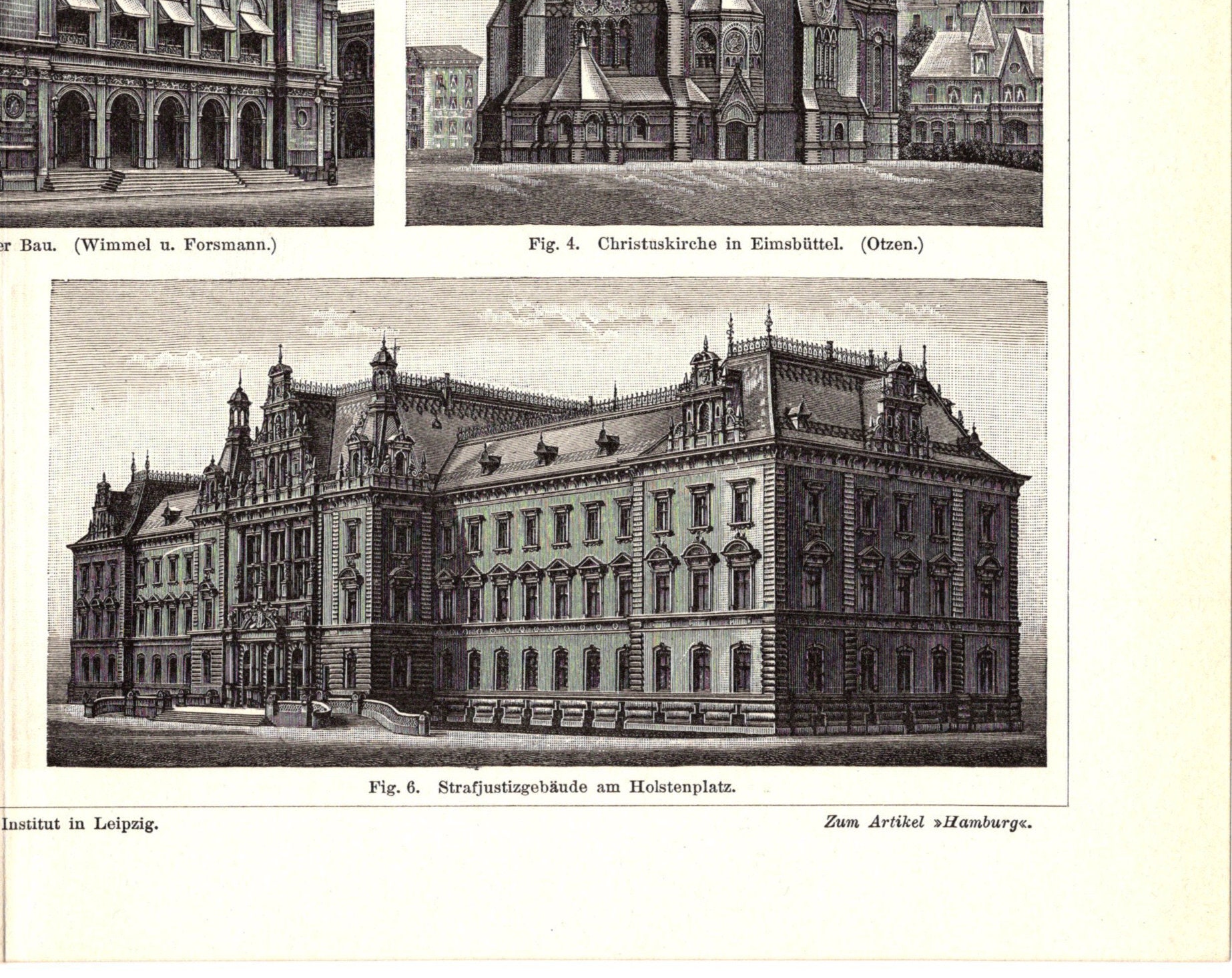 Original 1895 Antique Colour Lithography Print Historical Buildings in ...