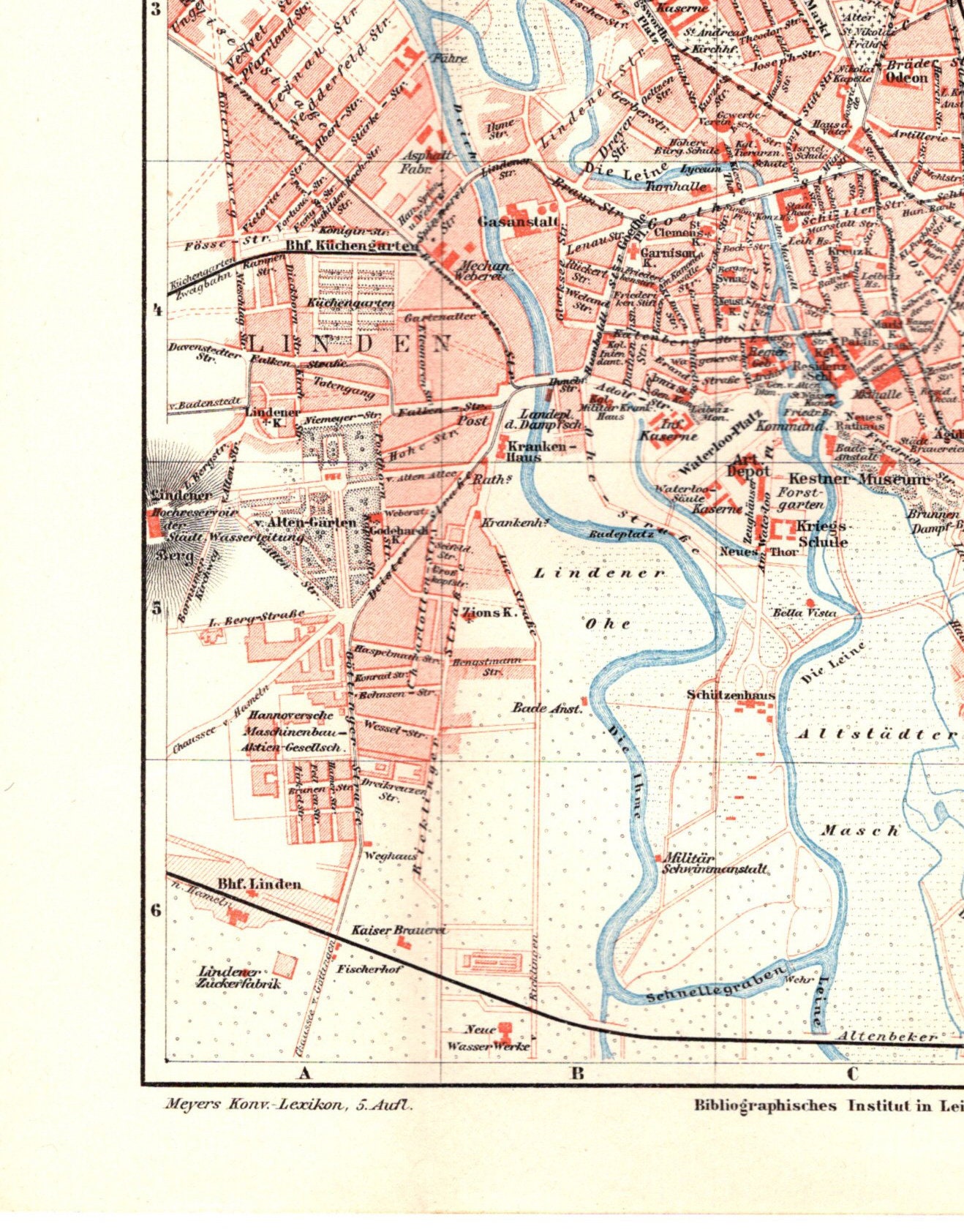 Original 1895 Antique Colour Lithography Print of Map of Hannover ...