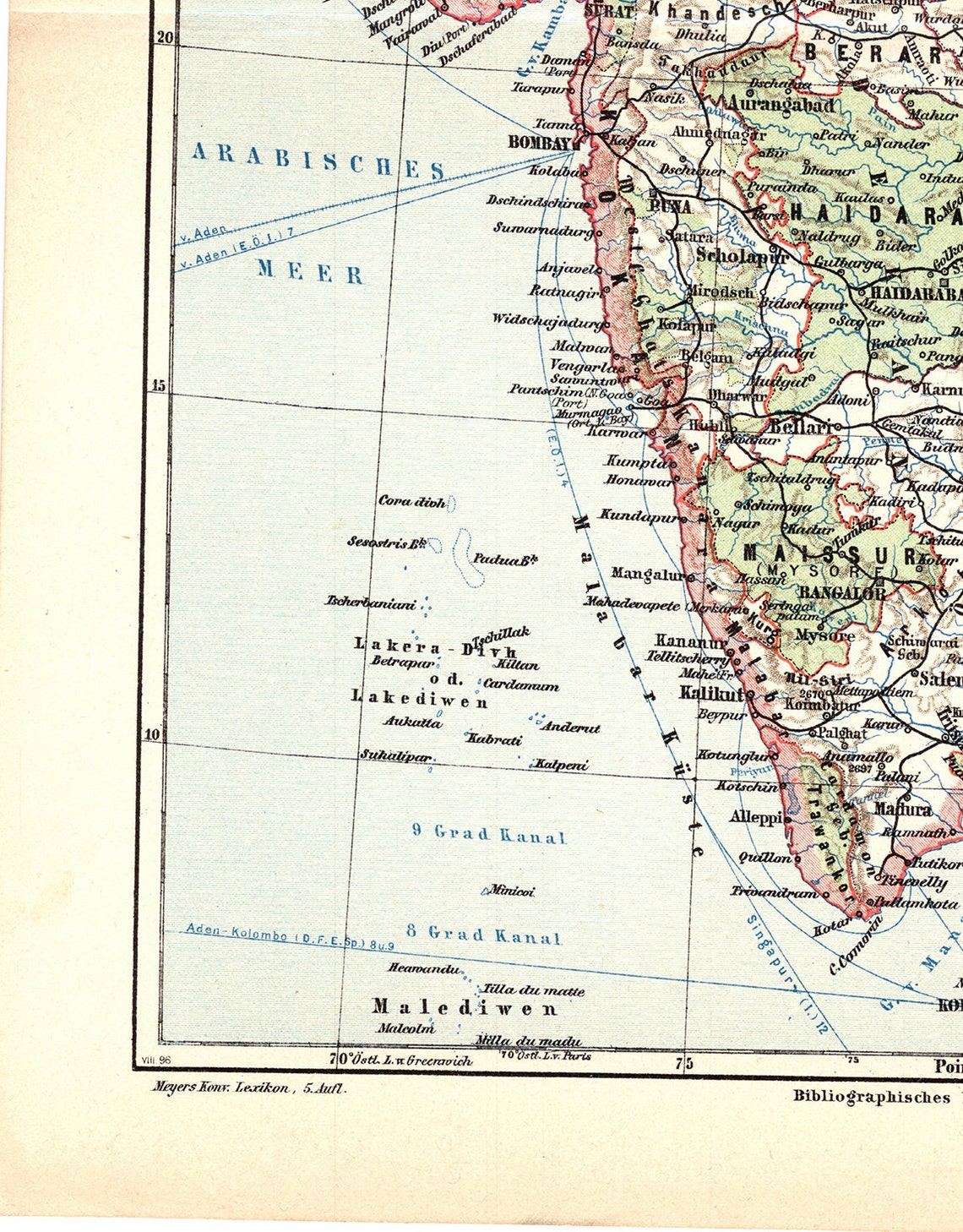 Original 1897 Antique Colour Lithography Map British Raj India ...