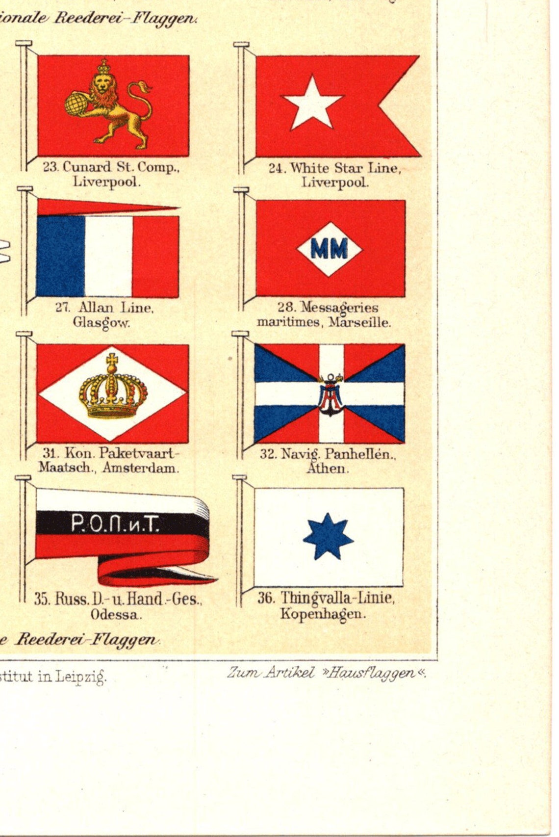 Original 1895 Antique Colour Lithography Print House Flags Historic ...