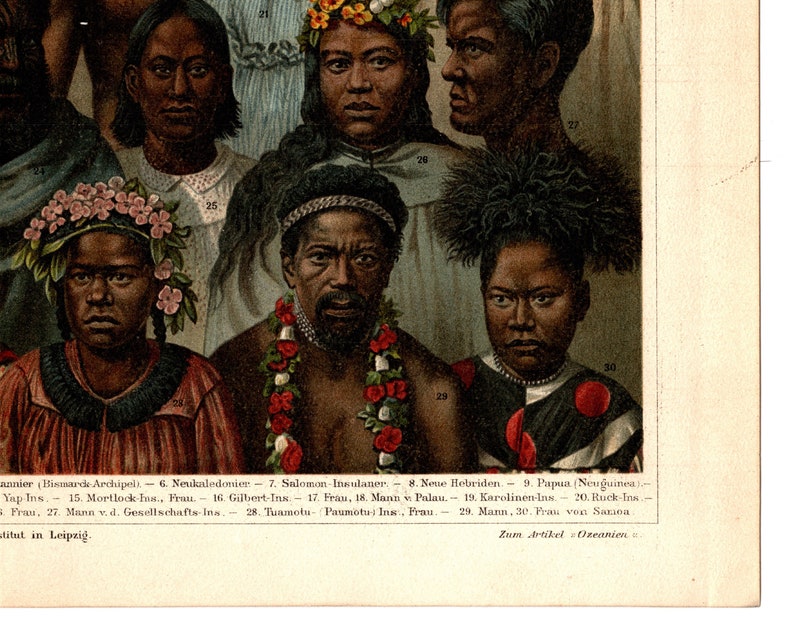 Original 1897 Antique Colour Lithography Print Oceanic Peoples ...