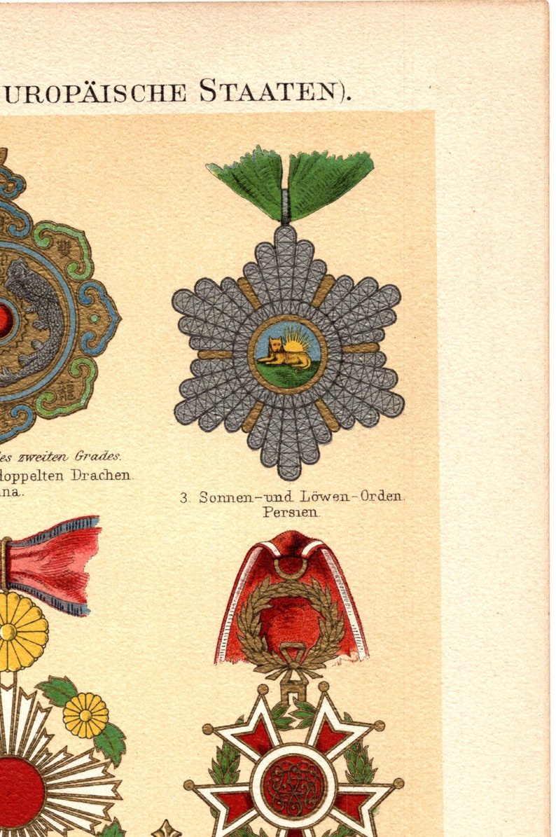 Original 1897 Antique Colour Lithography Print of the Emblems the ...