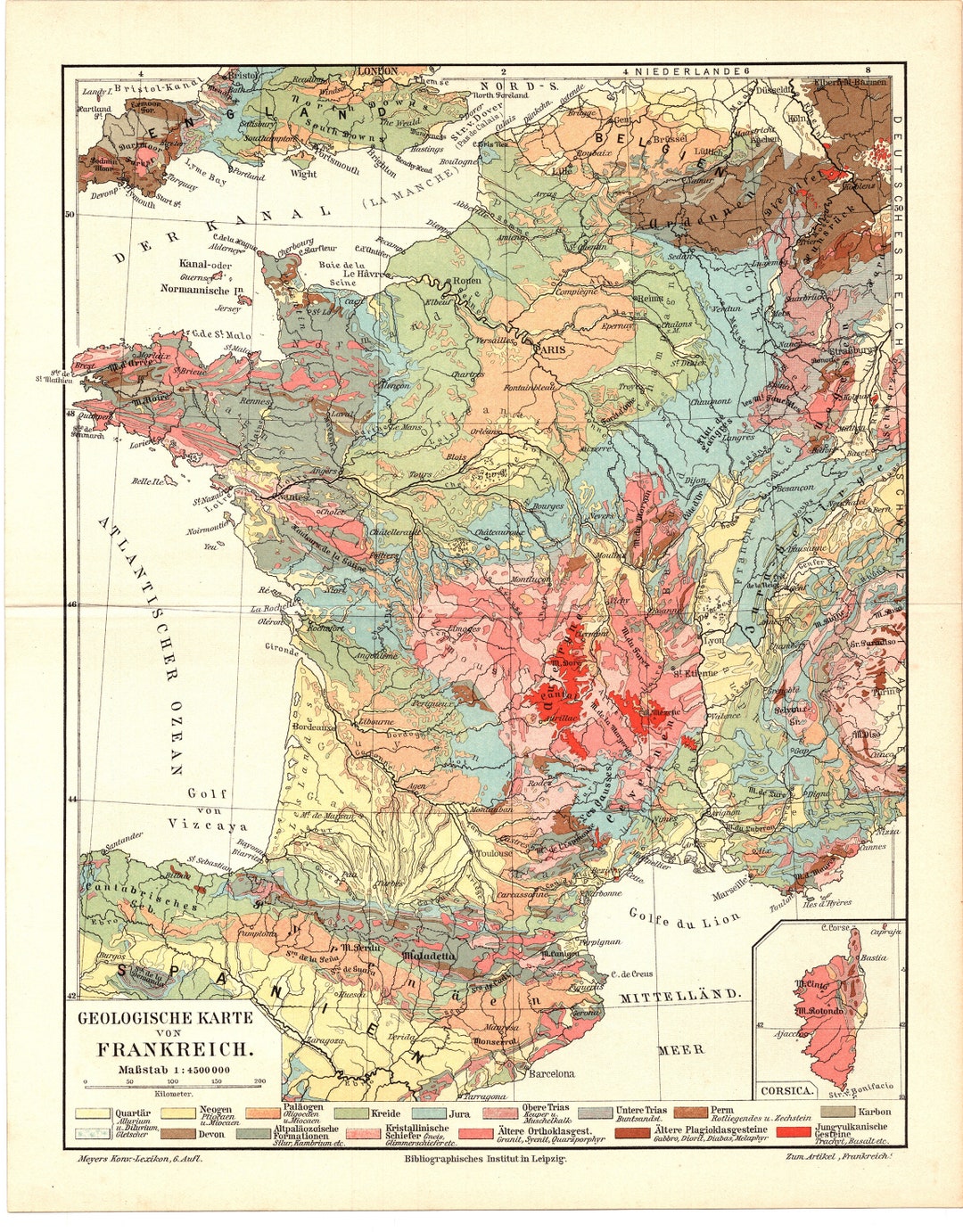 Original 1907 Antique Colour Lithography Print Historic Geographic Map ...