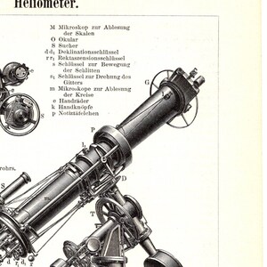 Original 1897 Antique Colour Lithography Print Heliometer Telescope ...