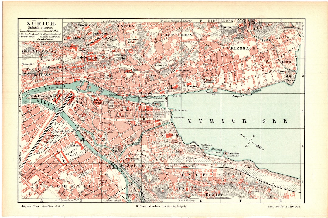 Original 1897 Antique Colour Lithography Print of a Beautiful Map of ...