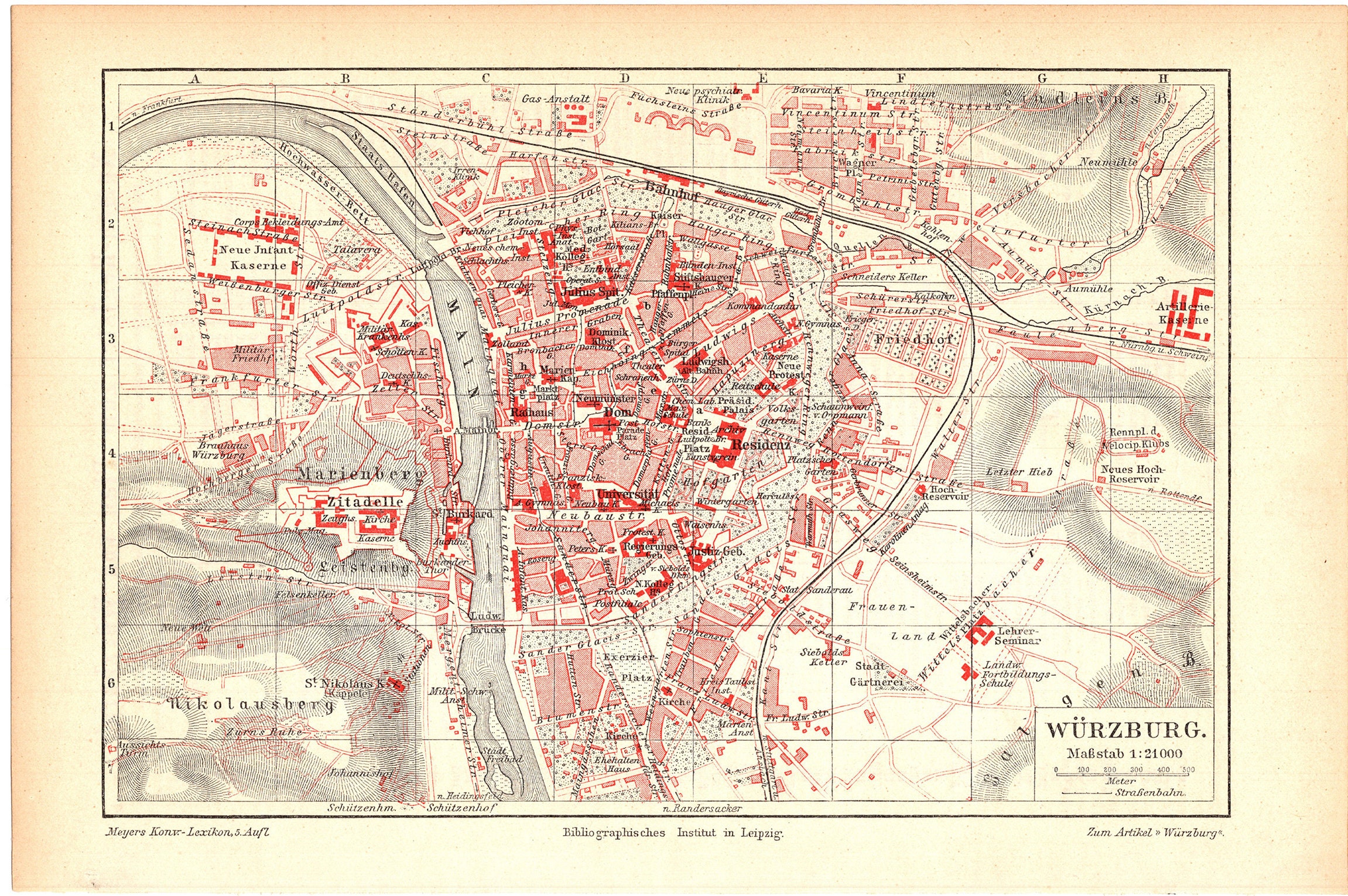 Original 1897 Antique Colour Lithography Print of a Beautiful Map of ...