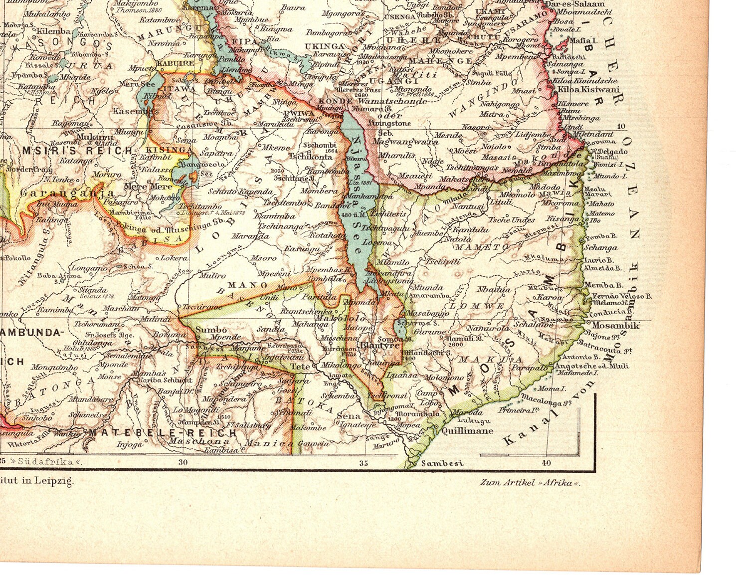 Original 1893 Antique Colour Lithography Print Historic Map Equatorial ...