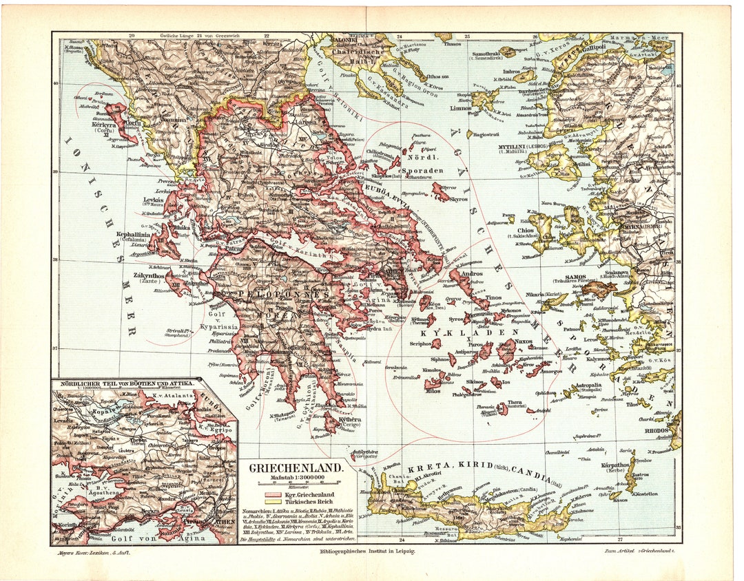 Original 1897 Antique Colour Lithography Print Map of Historic Old ...