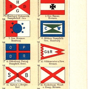 Original 1895 Antique Colour Lithography Print House Flags Historic ...