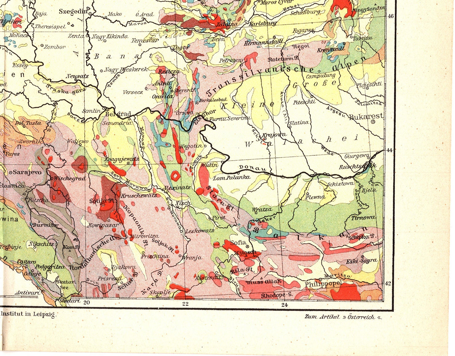 Original 1897 Antique Colour Lithography Map of Division of the Alps ...