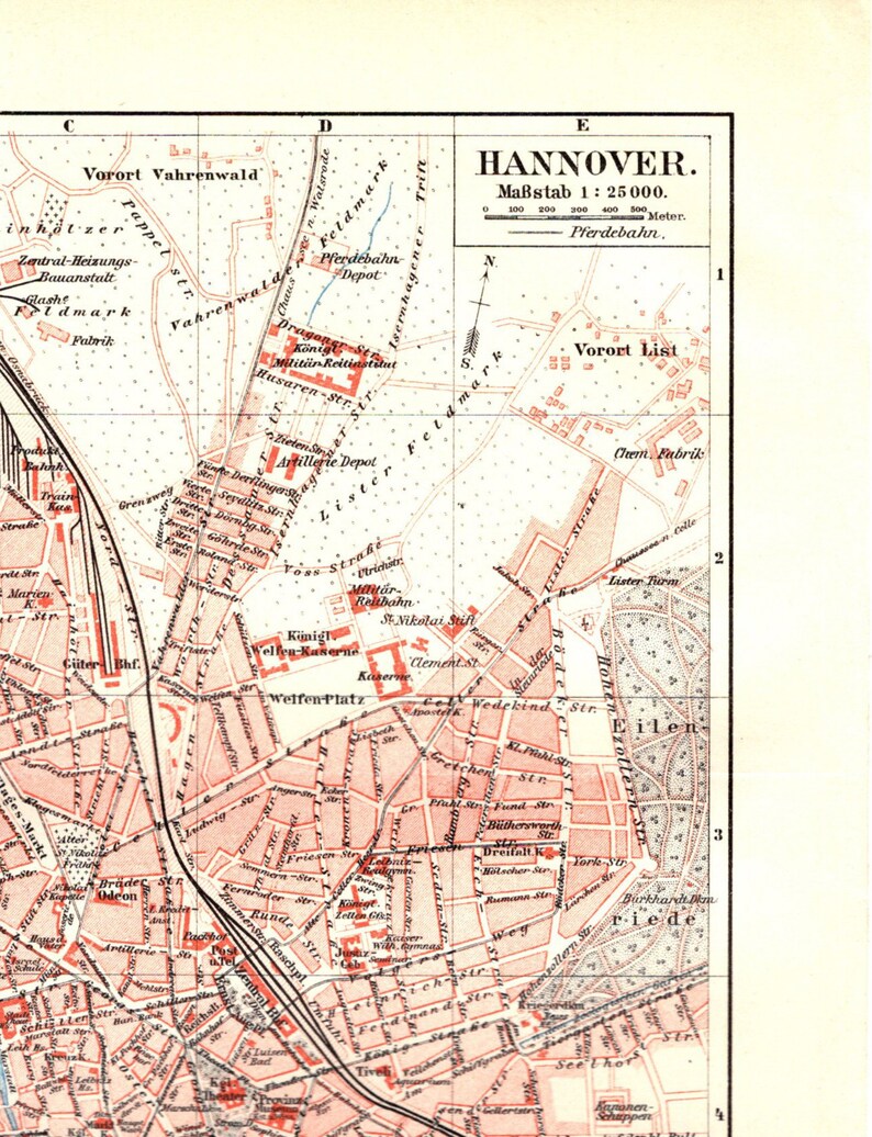Original 1895 Antique Colour Lithography Print of Map of Hannover ...