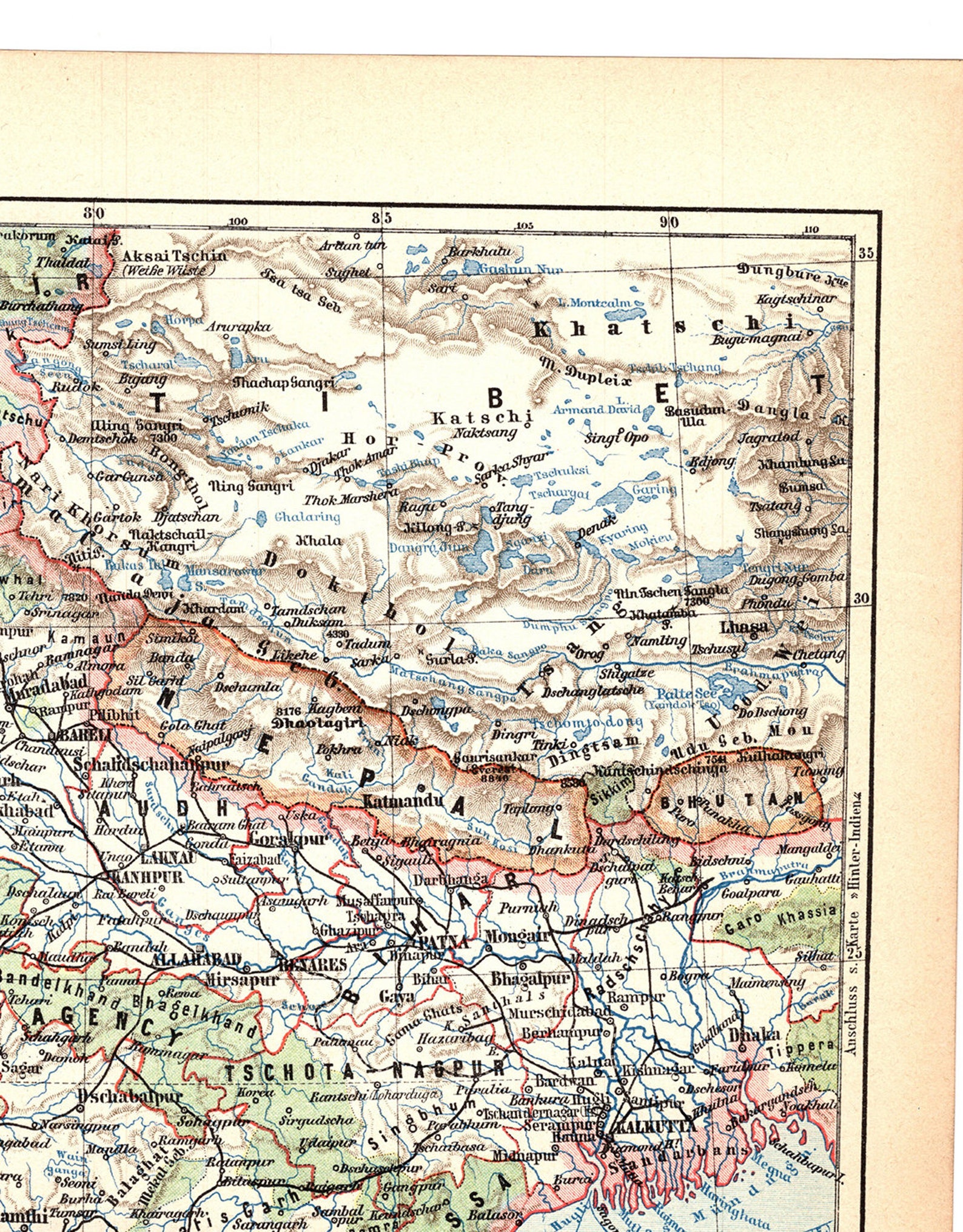 Original 1897 Antique Colour Lithography Map British Raj India ...