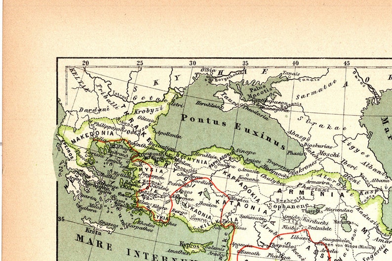 Original 1893 Antique Colour Lithography Print Map Print of a Beautiful ...