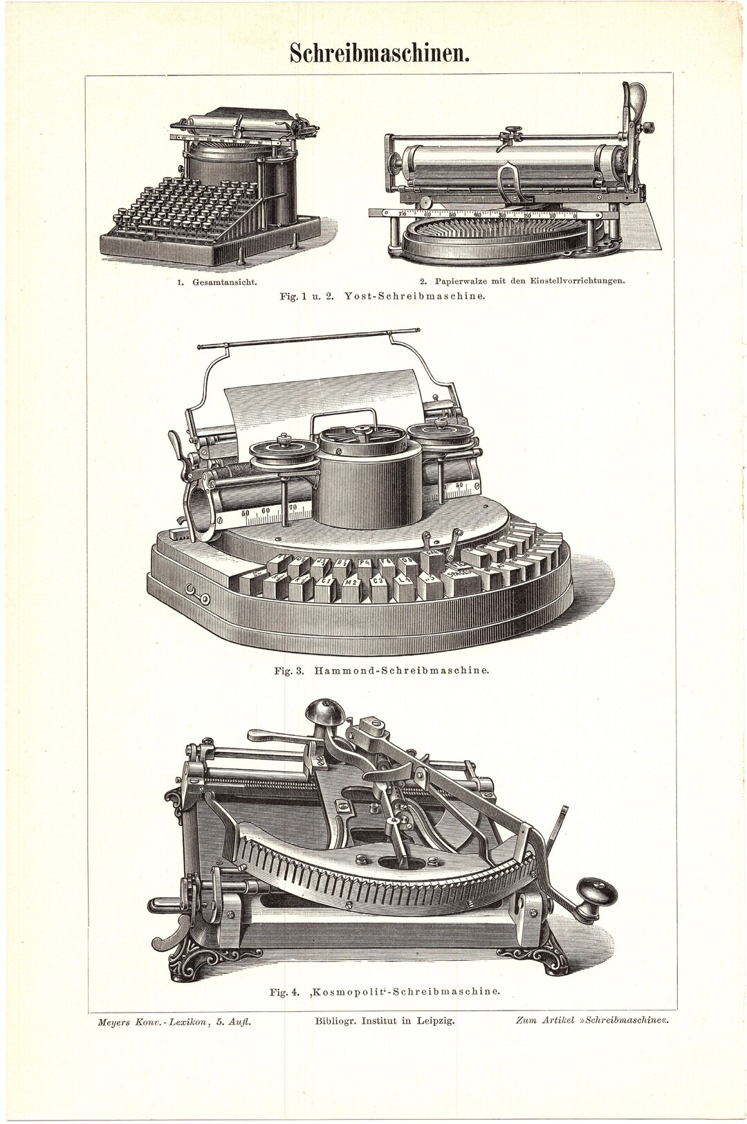 Original 1897 Antique Colour Lithography Print Scgreibmaschinen ...