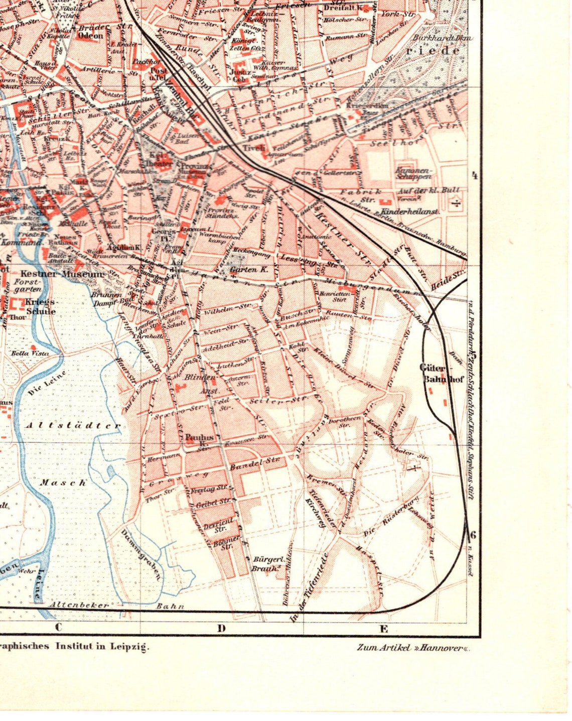 Original 1895 Antique Colour Lithography Print of Map of Hannover ...