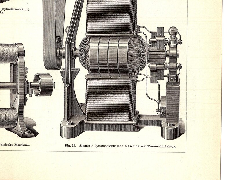 Original 1898 Antique Colour Lithography Print of the Electric Machines ...