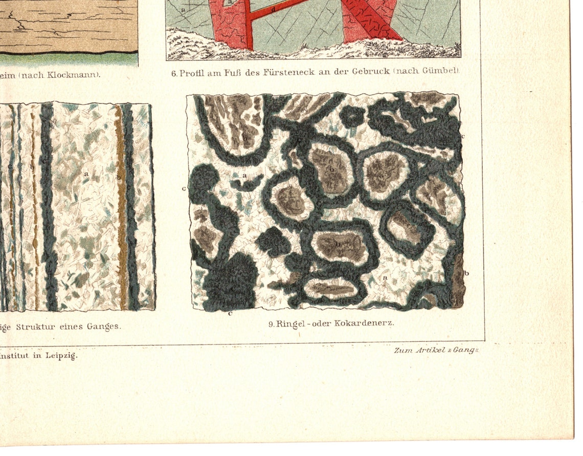 Original 1894 Antique Colour Lithography Print Geological Rock Profile ...