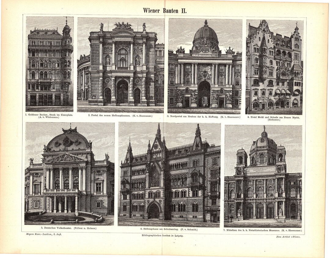 Original 1897 Antique Colour Lithography Print of Beautiful Buildings ...