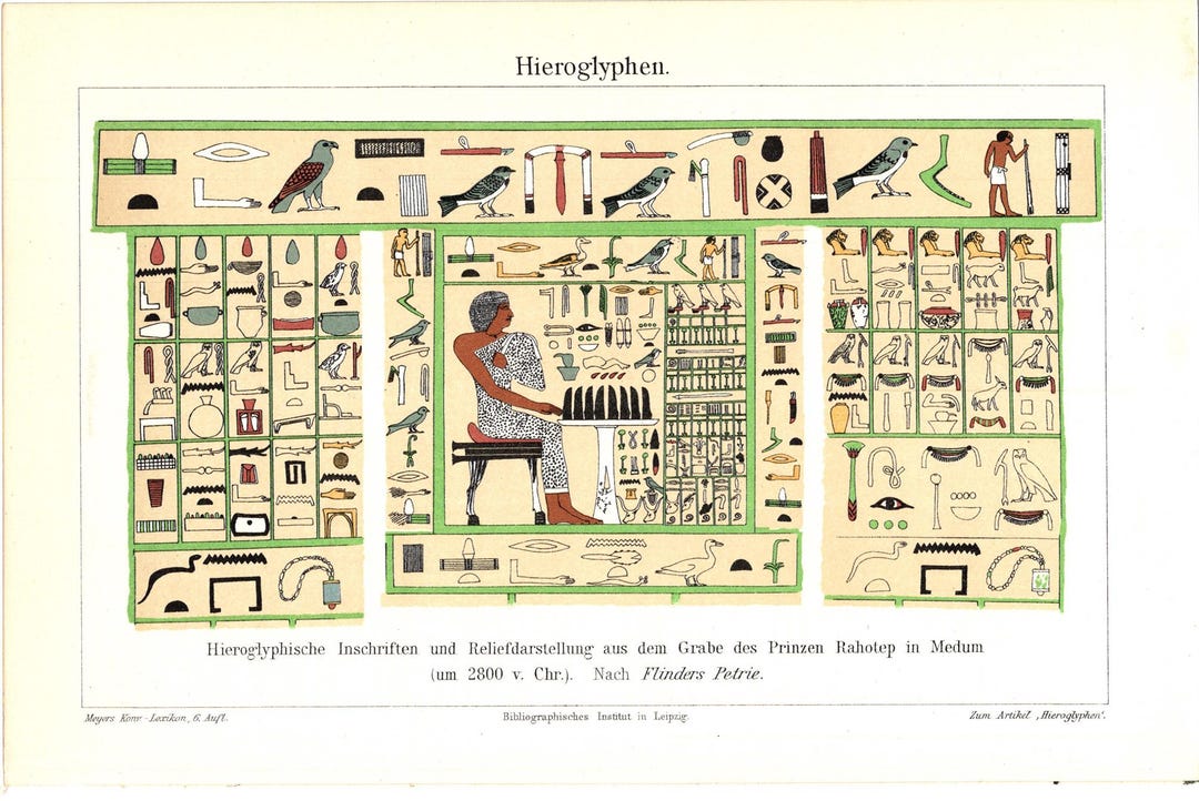 Original 1905 Antique Colour Lithography Print - Ancient Egyptian ...