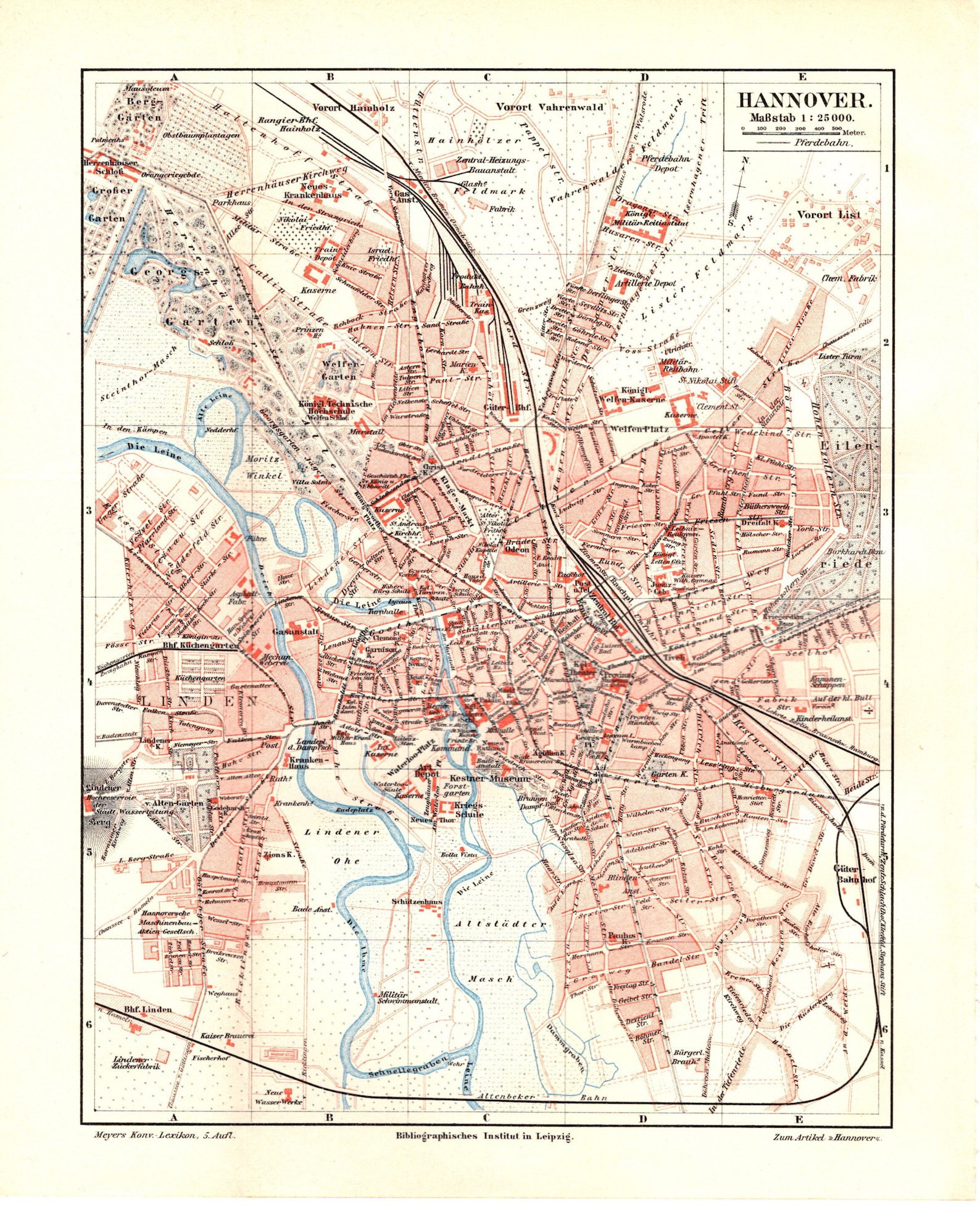 Original 1895 Antique Colour Lithography Print of Map of Hannover ...