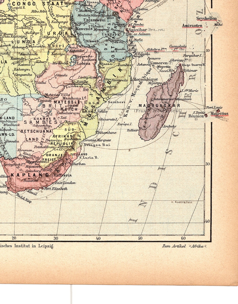 Original 1893 Antique Colour Lithography Print African River Mountain ...