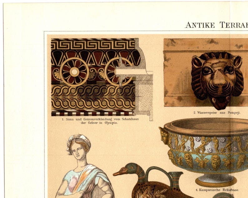 Original 1897 Antique Lithography Print Antique Terracotta Ancient ...