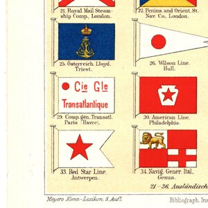 Original 1895 Antique Colour Lithography Print House Flags Historic ...