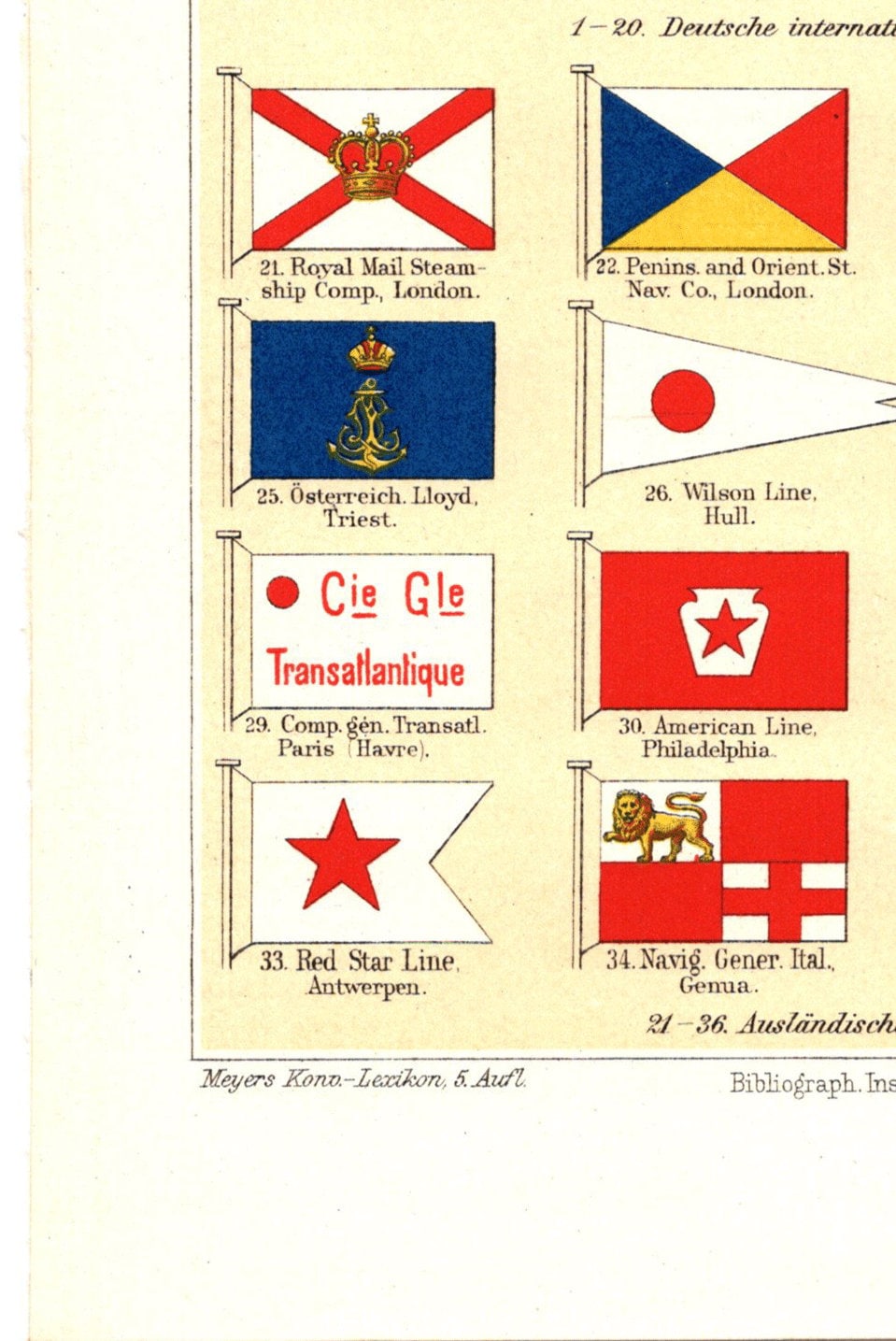 Original 1895 Antique Colour Lithography Print House Flags Historic ...