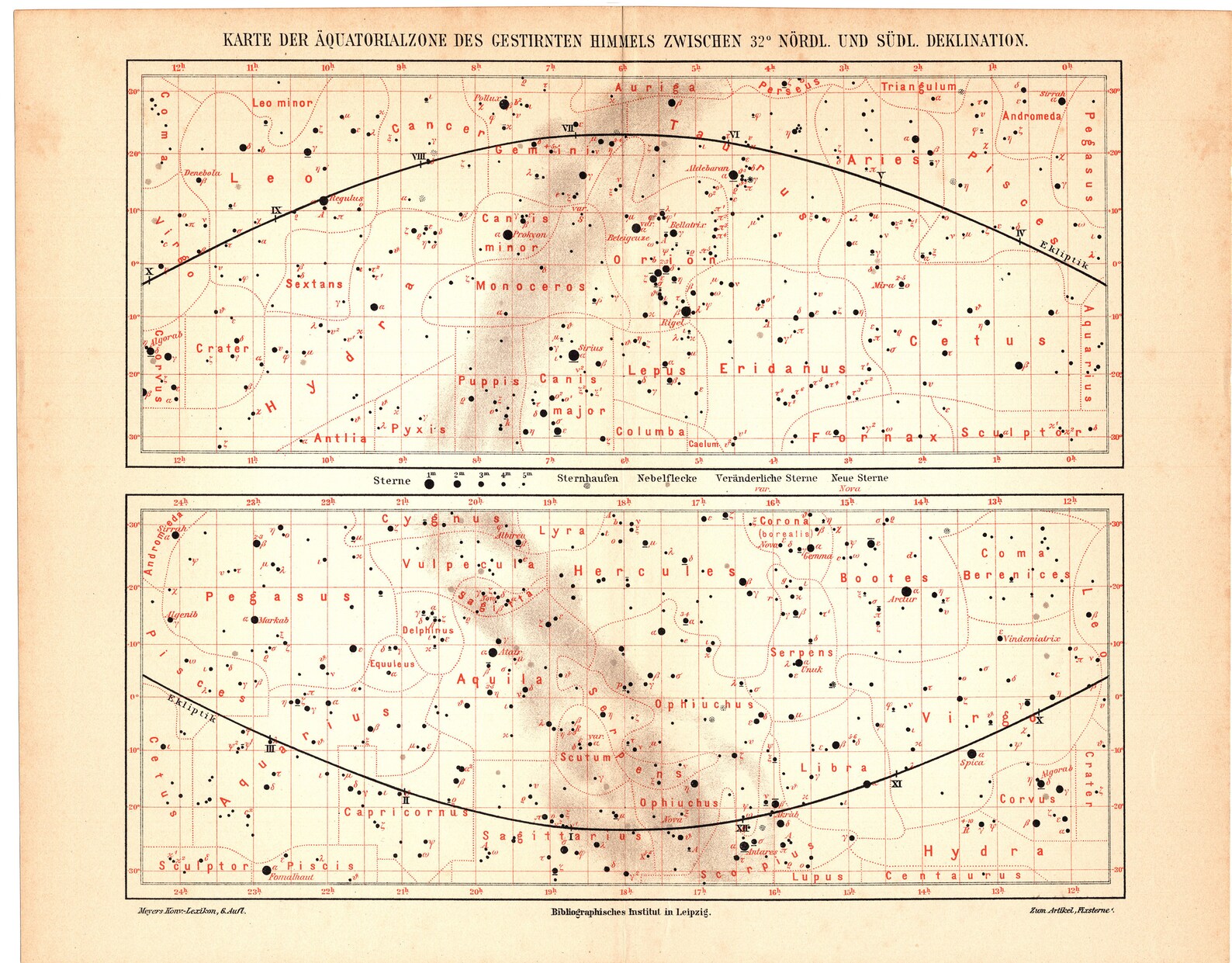 Original 1907 Antique Colour Lithography Print Map of the Equatorial ...