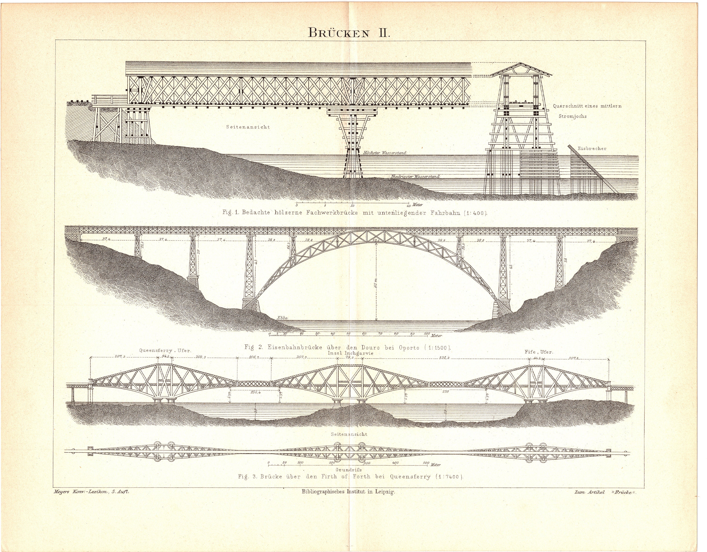 Original 1893 Antique Lithography Print Iron Bridges Engineering ...