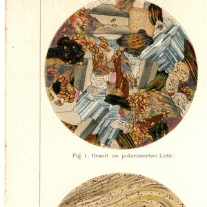 Original 1897 Antique Colour Lithography Print of Rocks Gesteine ...