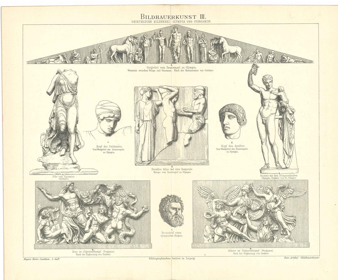 Original 1894 Antique Lithography Print of Different Sculptures From ...
