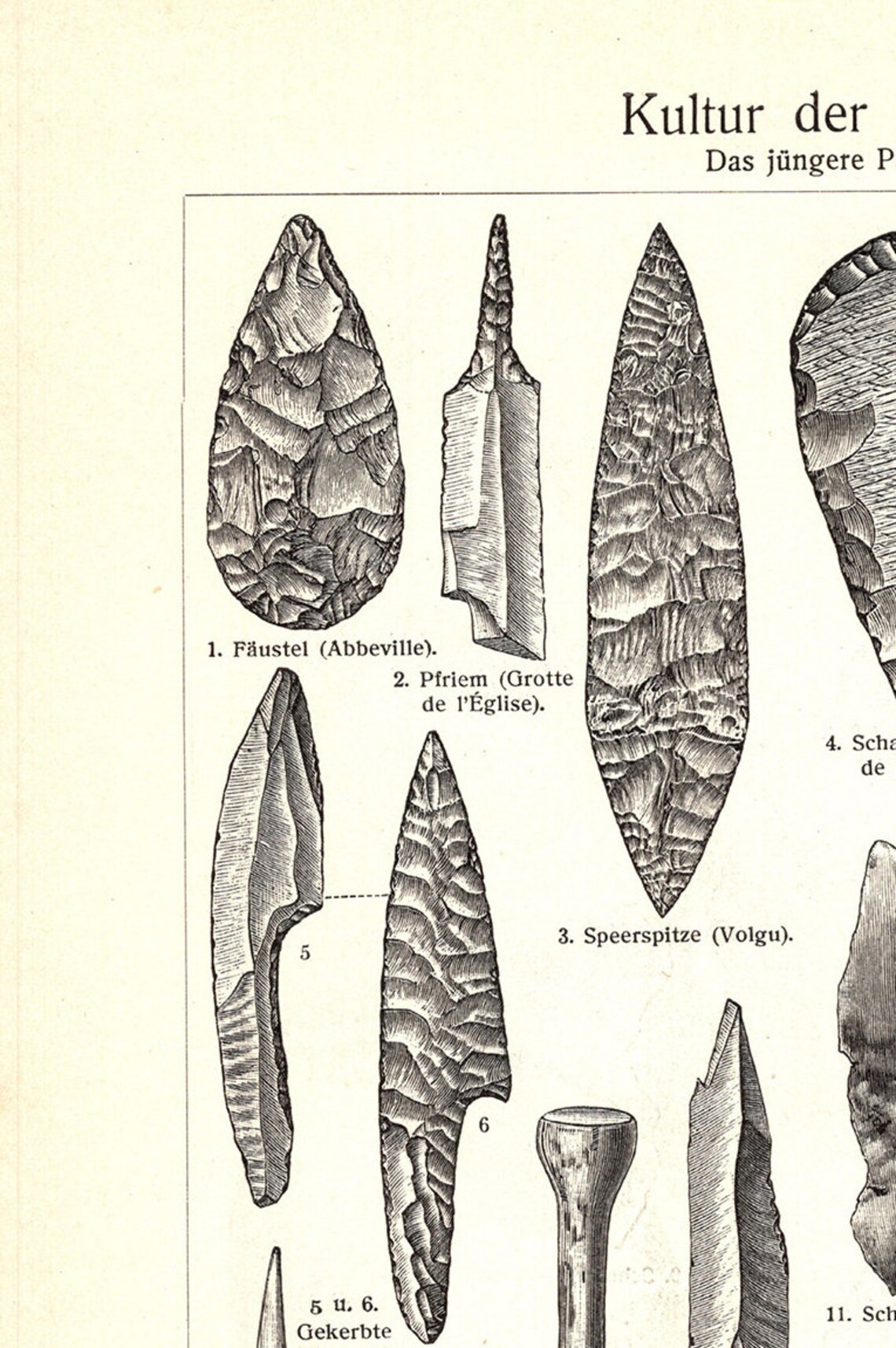 Original 1908 Antique Colour Lithography Print of Stone Age Group ...