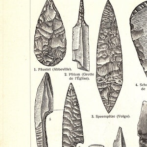 Original 1908 Antique Colour Lithography Print of Stone Age Group ...