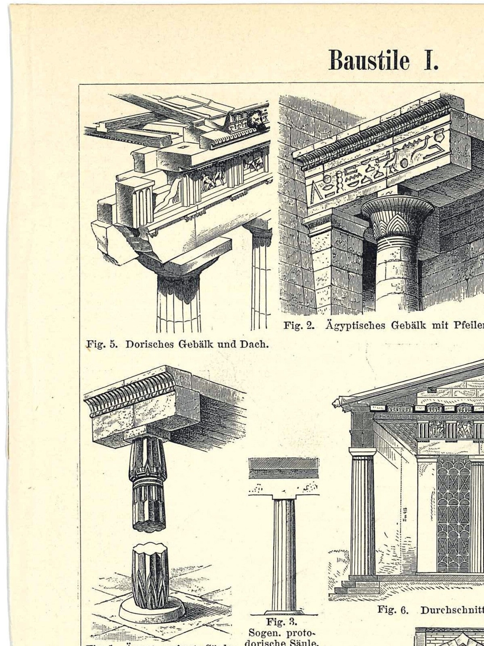 Original 1897 Antique Colour Lithography Print Ancient Columns Pillar ...