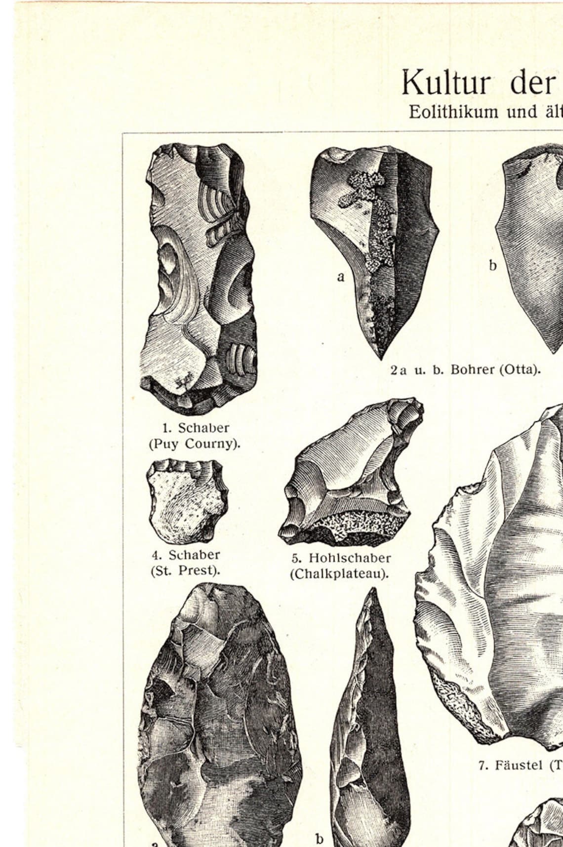 Original 1908 Antique Colour Lithography Print of Stone Age Group ...