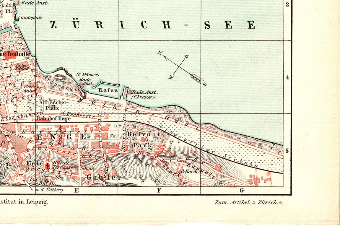 Original 1897 Antique Colour Lithography Print of a Beautiful Map of ...