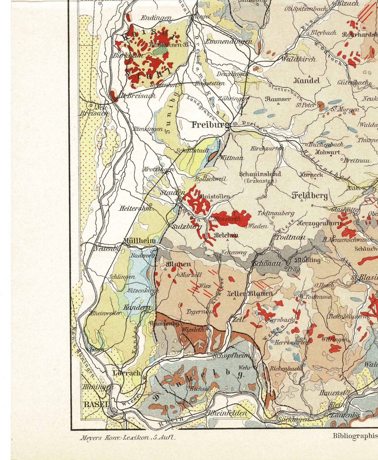 Original 1897 Antique Colour Lithography Print of a Beautiful Map of ...