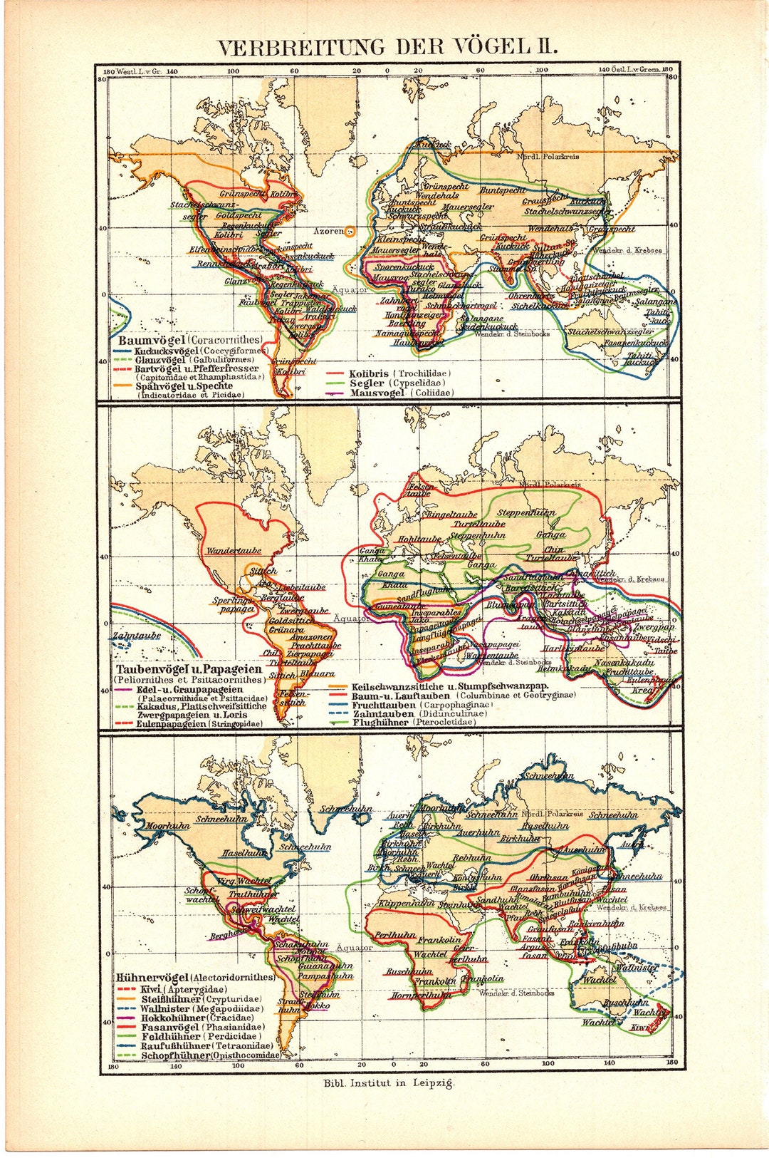 Original 1897 Antique Colour Lithography Print of a Map of the ...