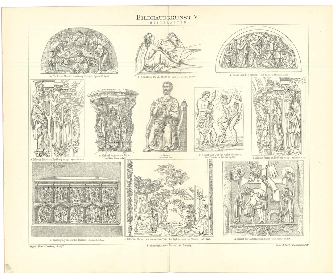 Original 1894 Antique Lithography Print of Different Sculptures From ...