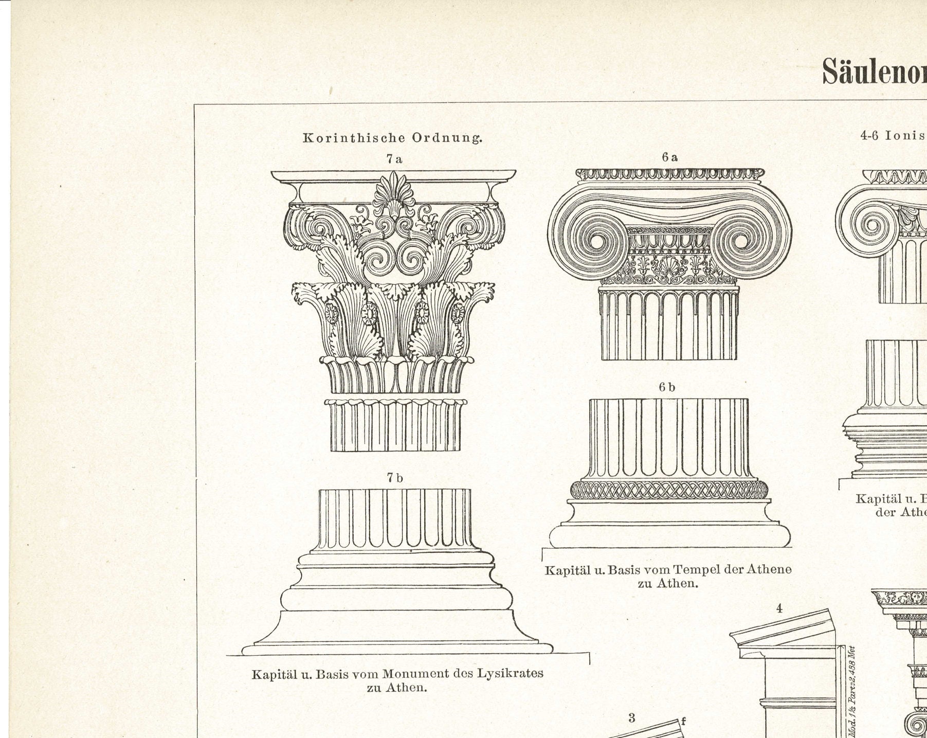 Original 1897 Antique Lithography Print Ancient Columns Säulenordnungen ...